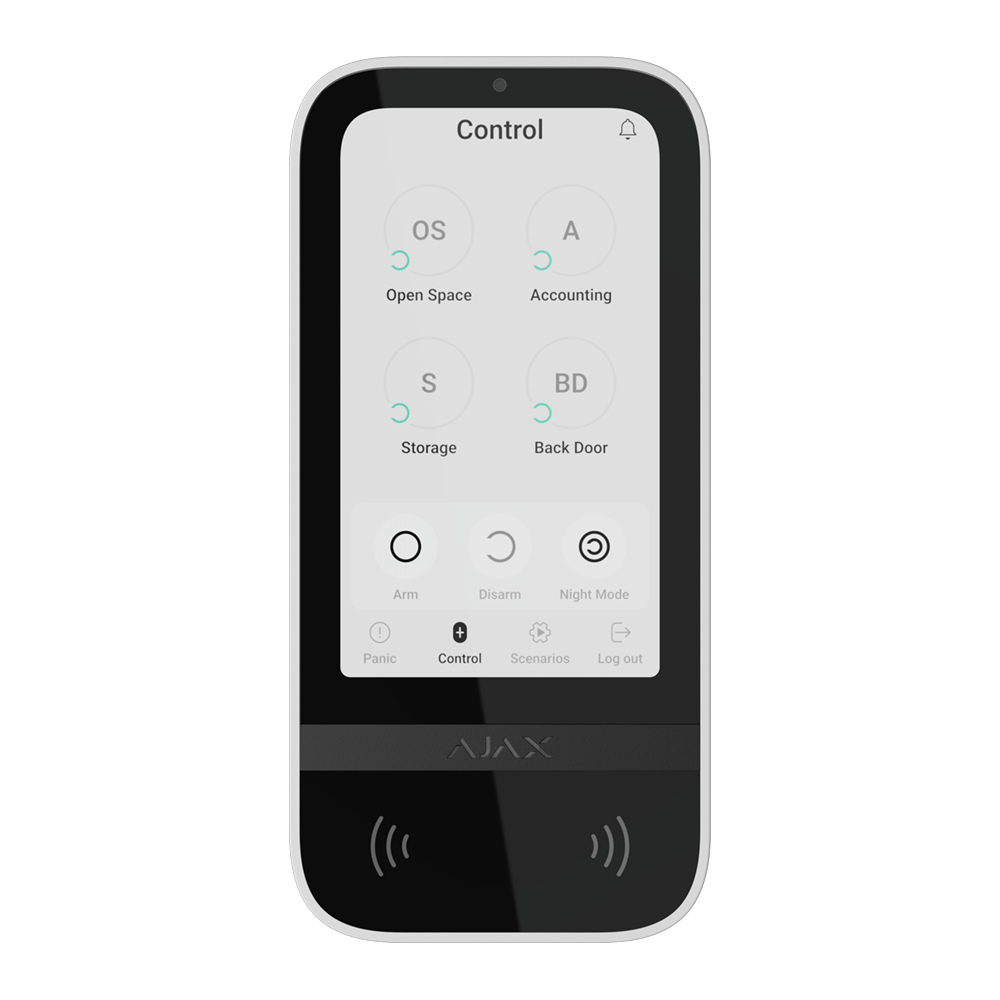 White wireless keypad with touch screen to control an Ajax system ...